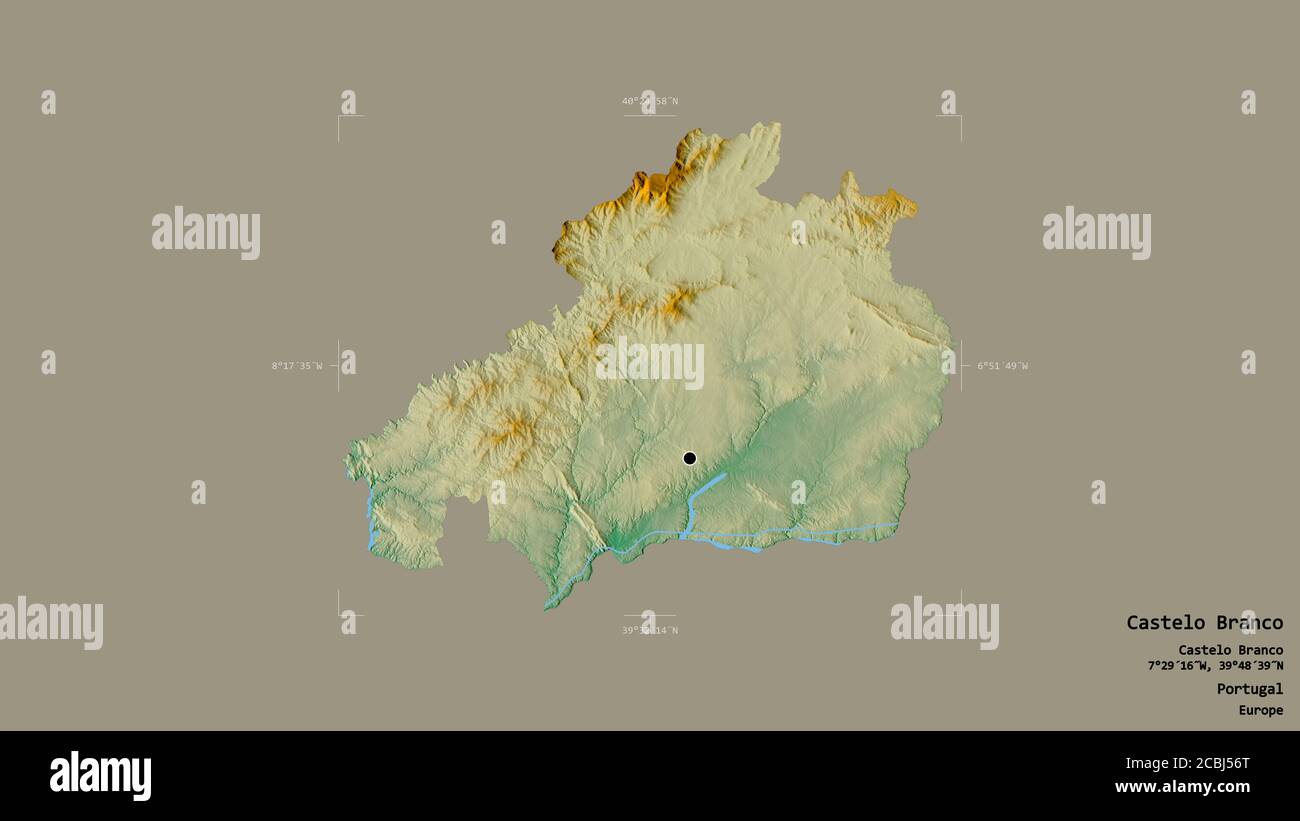 Area of Castelo Branco, district of Portugal, isolated on a solid ...