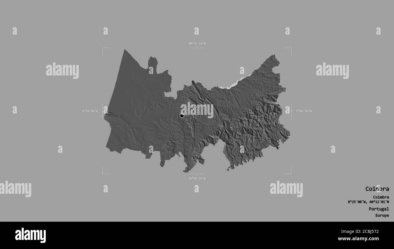 Area of Coimbra, district of Portugal, isolated on a solid background ...