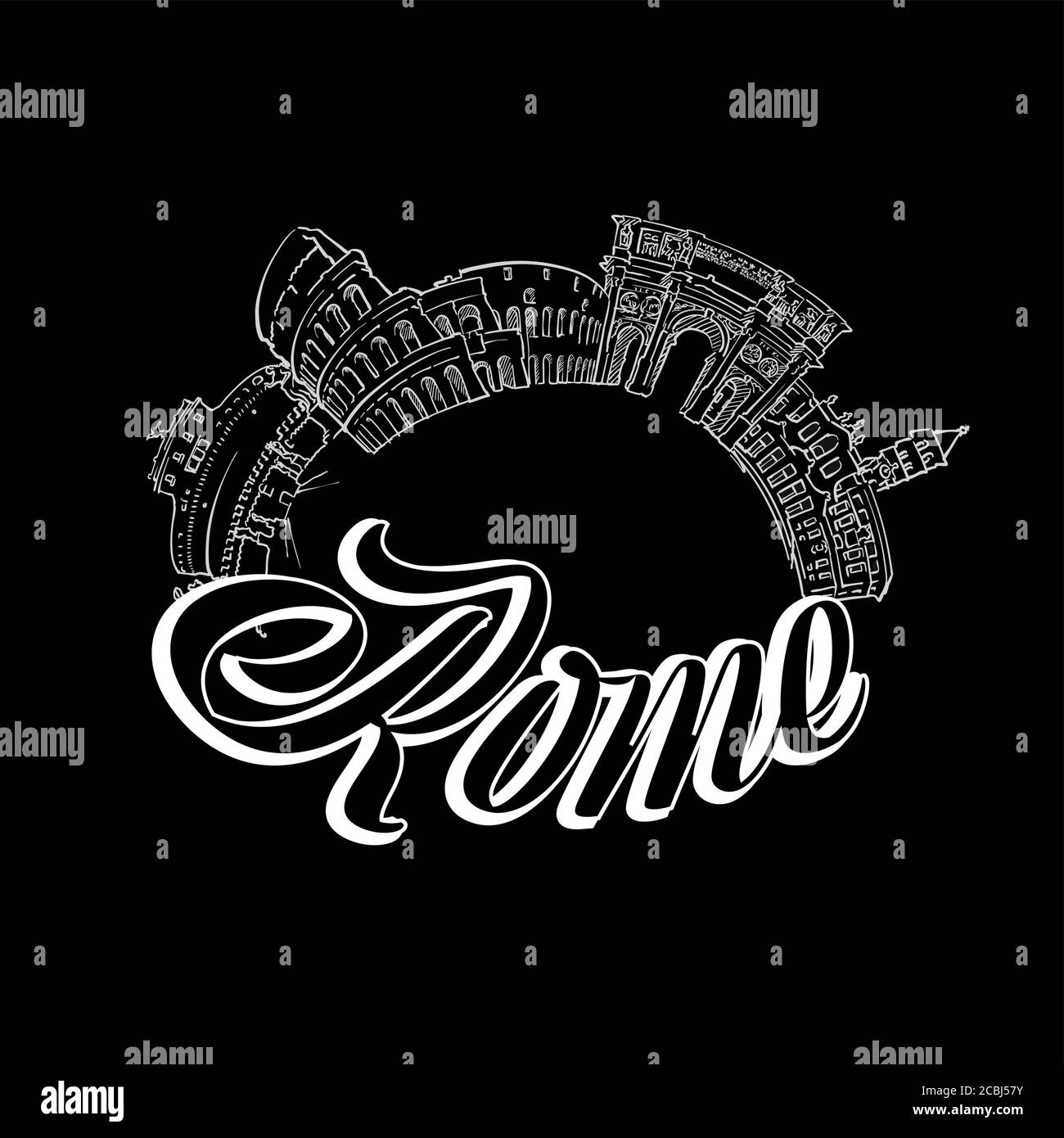 Rome skyline drawing . Black and white hand drawn illustration. Icon ...