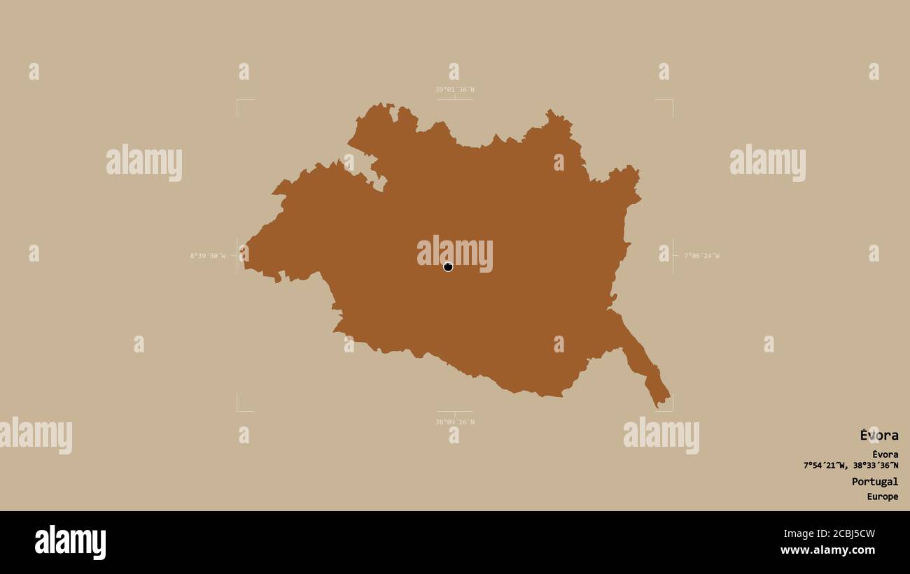 Area of Évora, district of Portugal, isolated on a solid background in ...