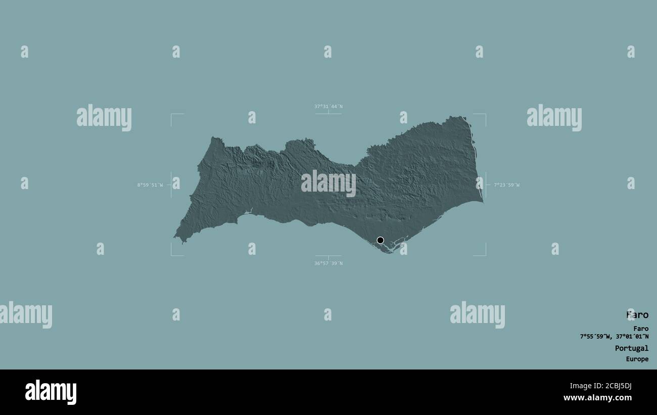 Area of Faro, district of Portugal, isolated on a solid background in a ...