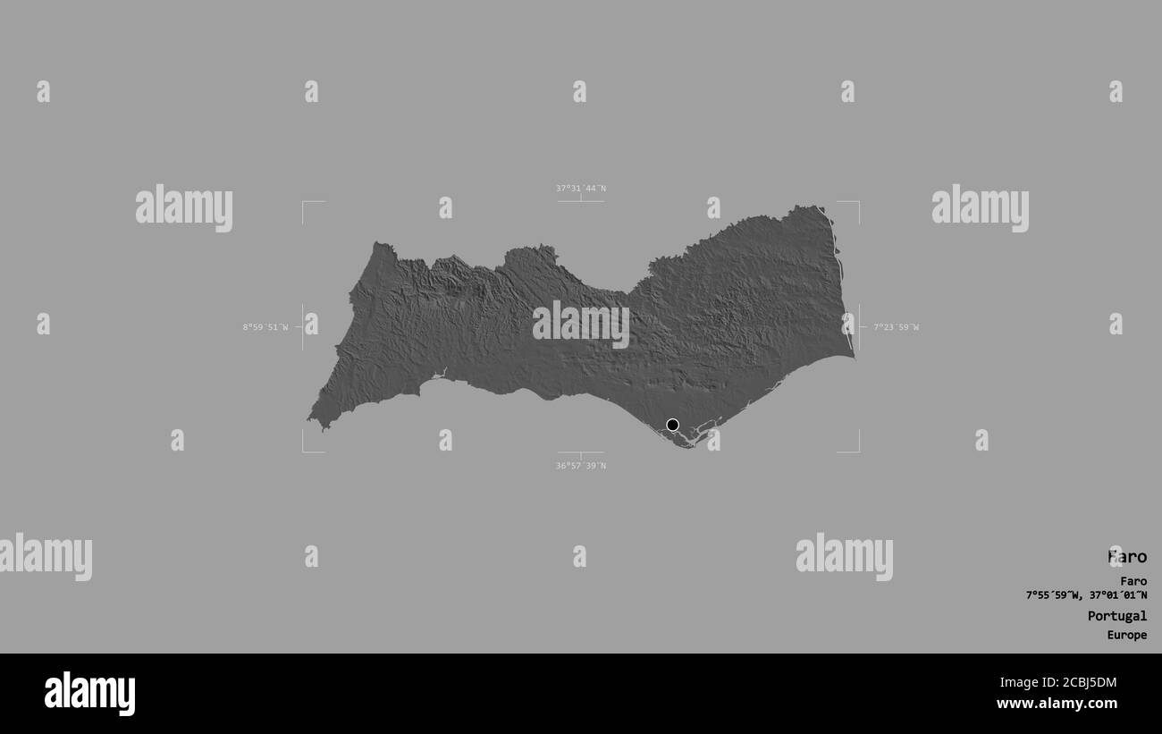 Area of Faro, district of Portugal, isolated on a solid background in a ...