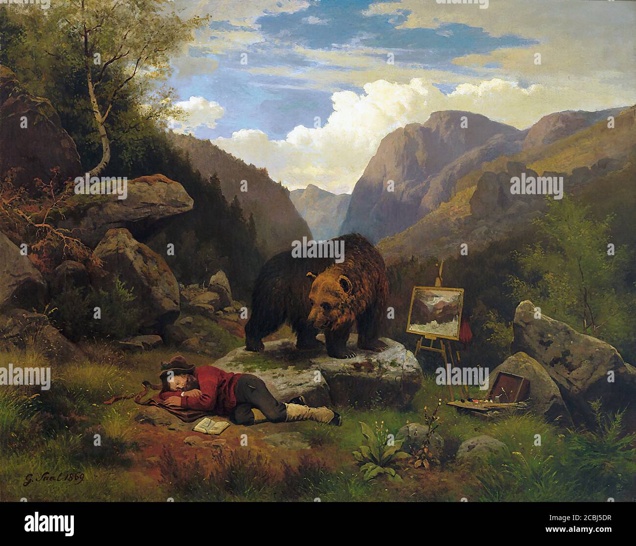 Saal Georg Eduard Otto - Noors Landschap Met Slapende Schilder En Beer ...