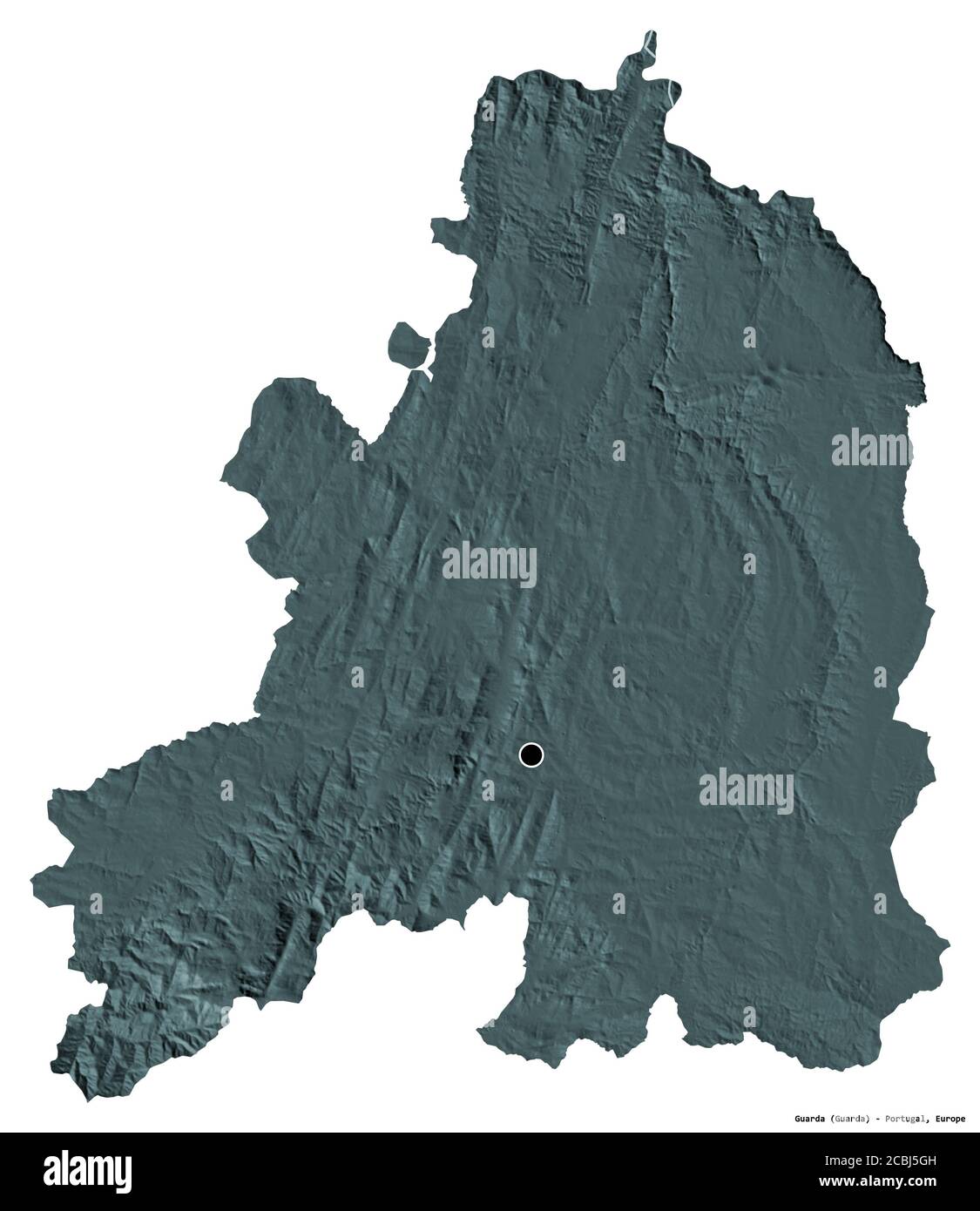 Shape of Guarda, district of Portugal, with its capital isolated on ...
