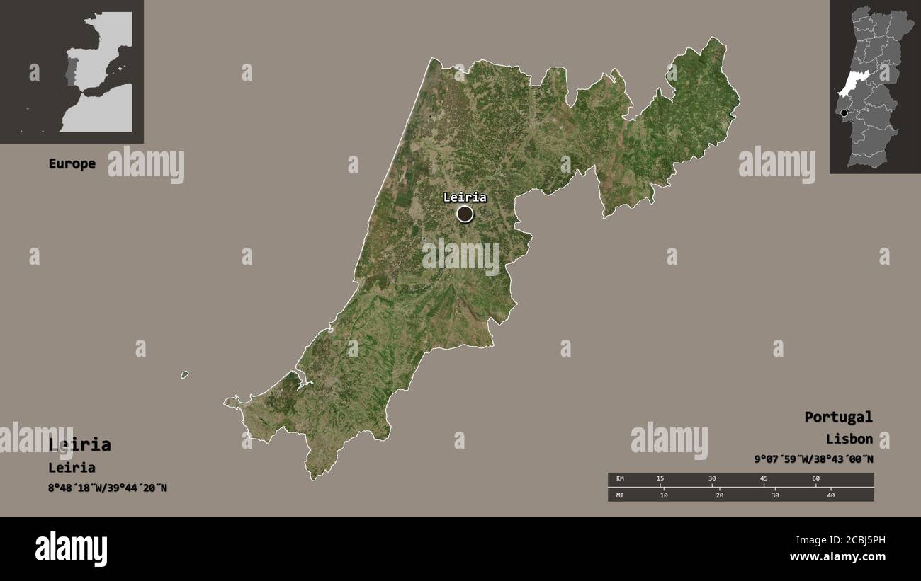Shape of Leiria, district of Portugal, and its capital. Distance scale ...