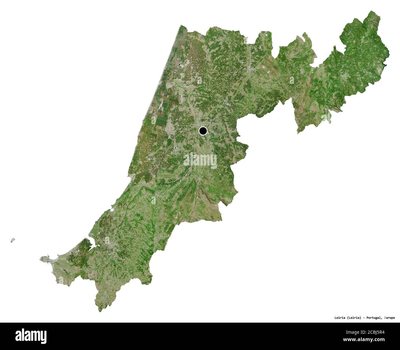 Shape of Leiria, district of Portugal, with its capital isolated on ...
