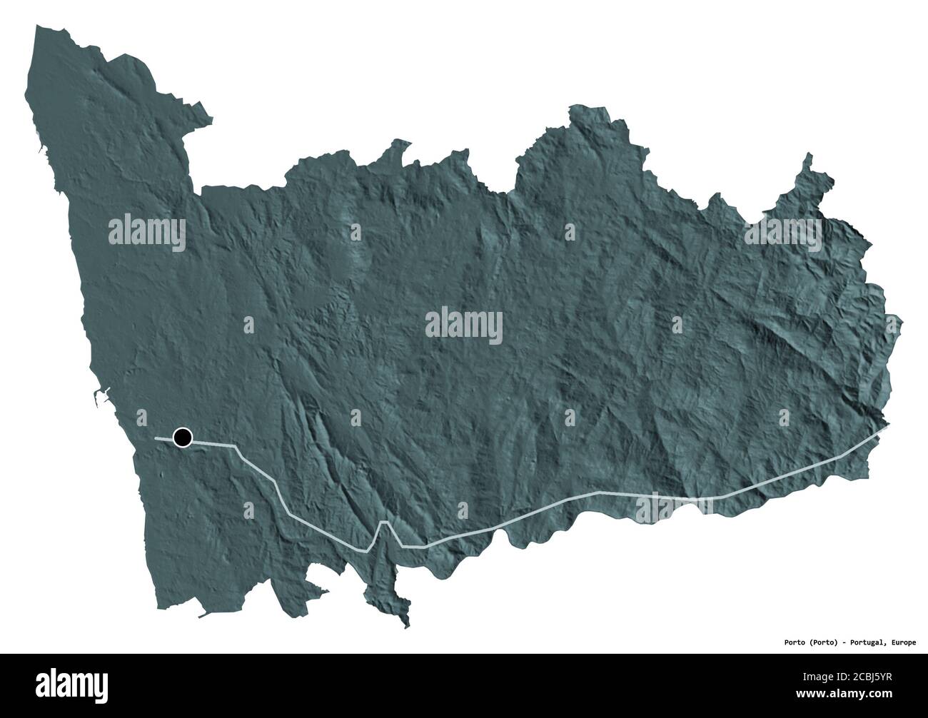 Shape of Porto, district of Portugal, with its capital isolated on ...