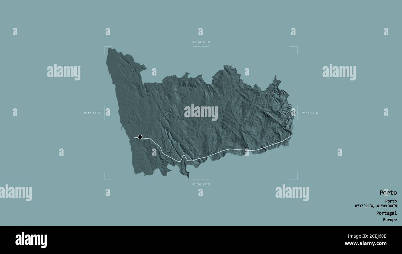 Area of Porto, district of Portugal, isolated on a solid background in ...