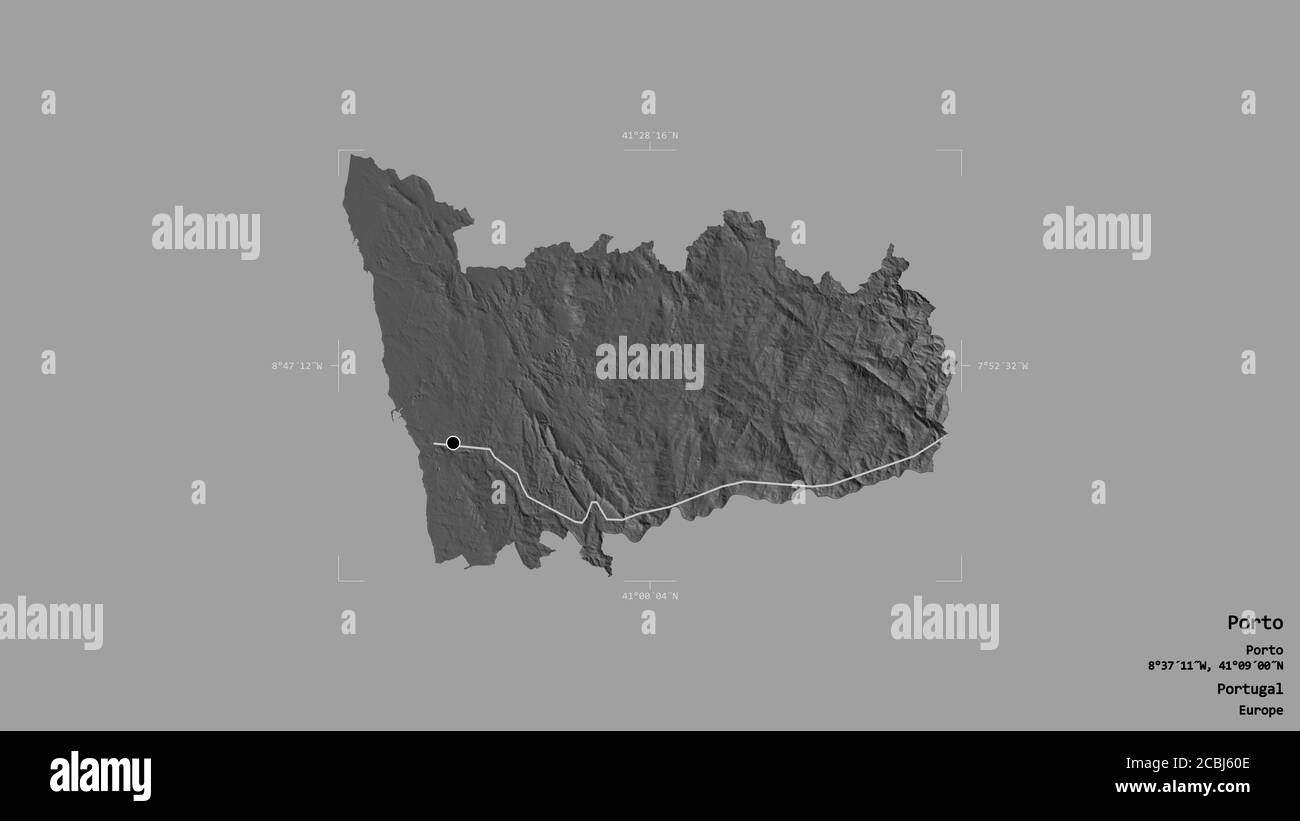 Area of Porto, district of Portugal, isolated on a solid background in ...