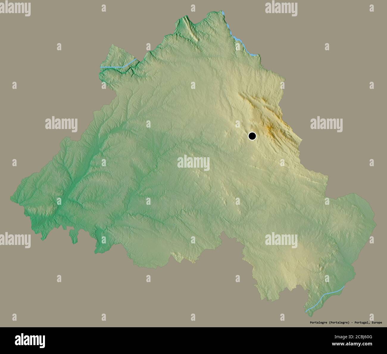 Shape of Portalegre, district of Portugal, with its capital isolated on ...