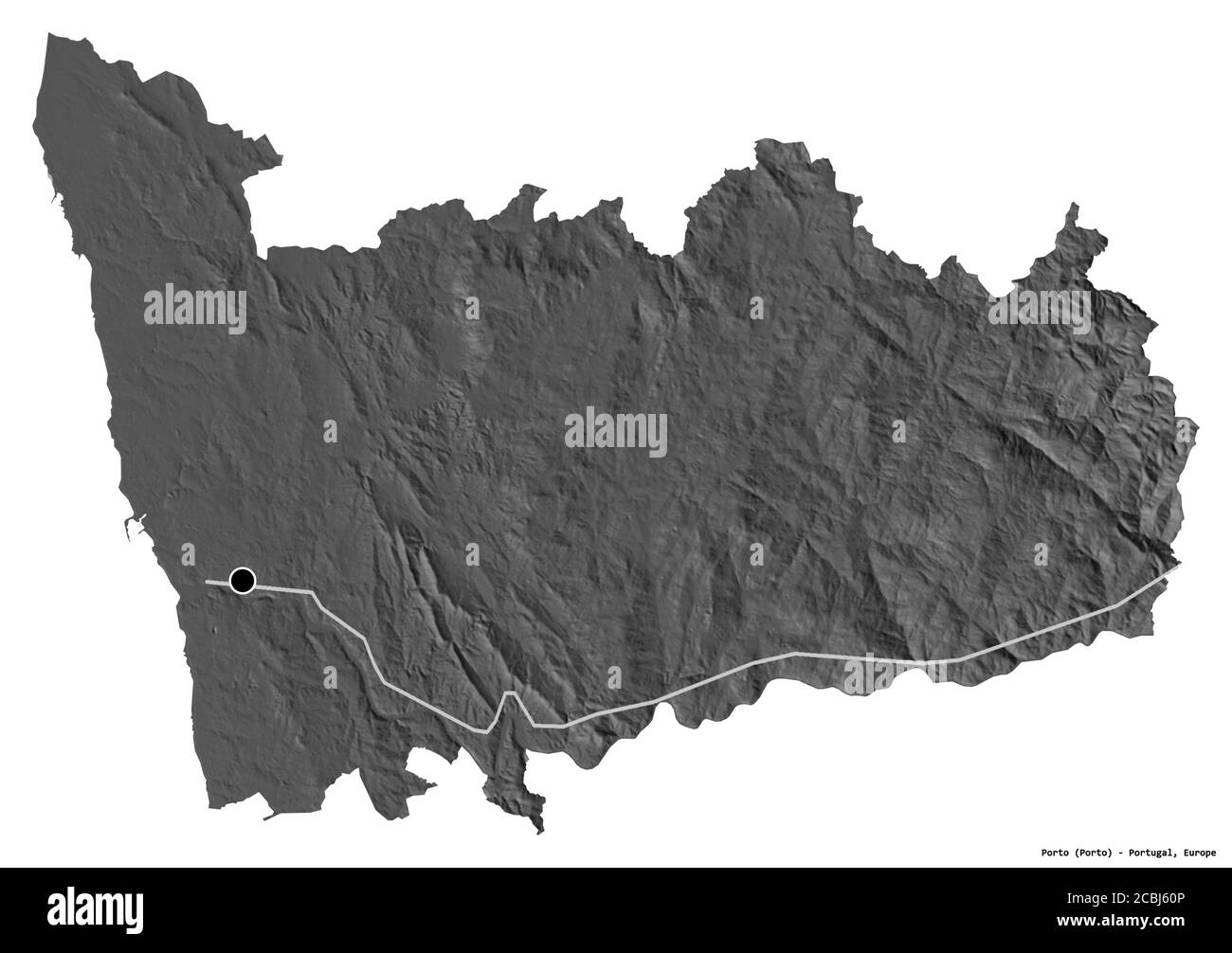 Shape of Porto, district of Portugal, with its capital isolated on ...