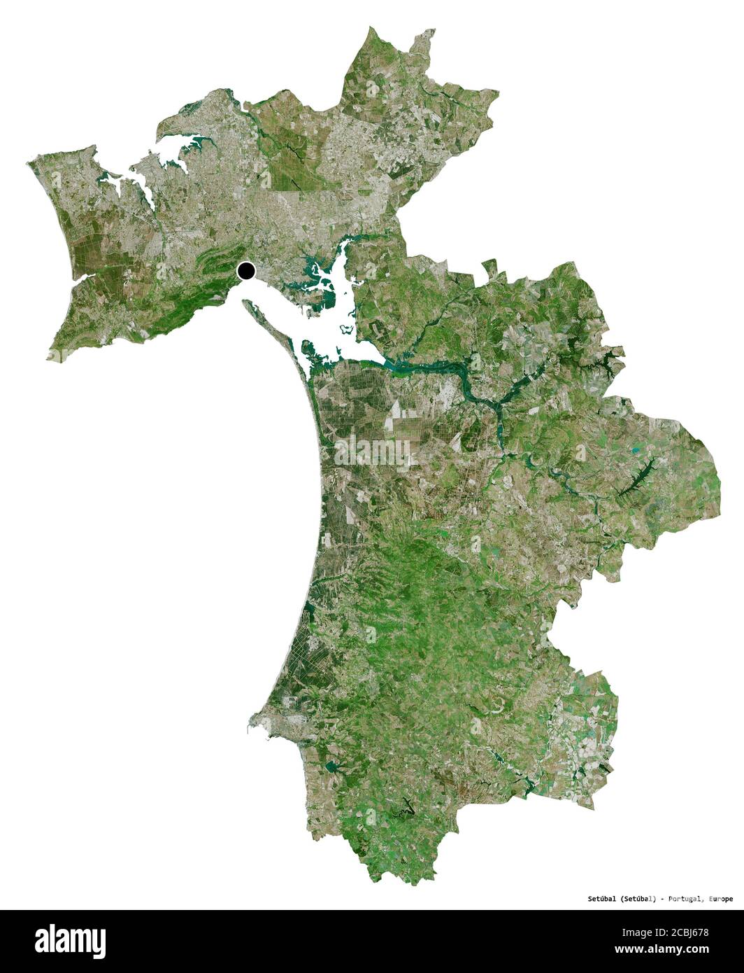 Shape of Setúbal, district of Portugal, with its capital isolated on ...