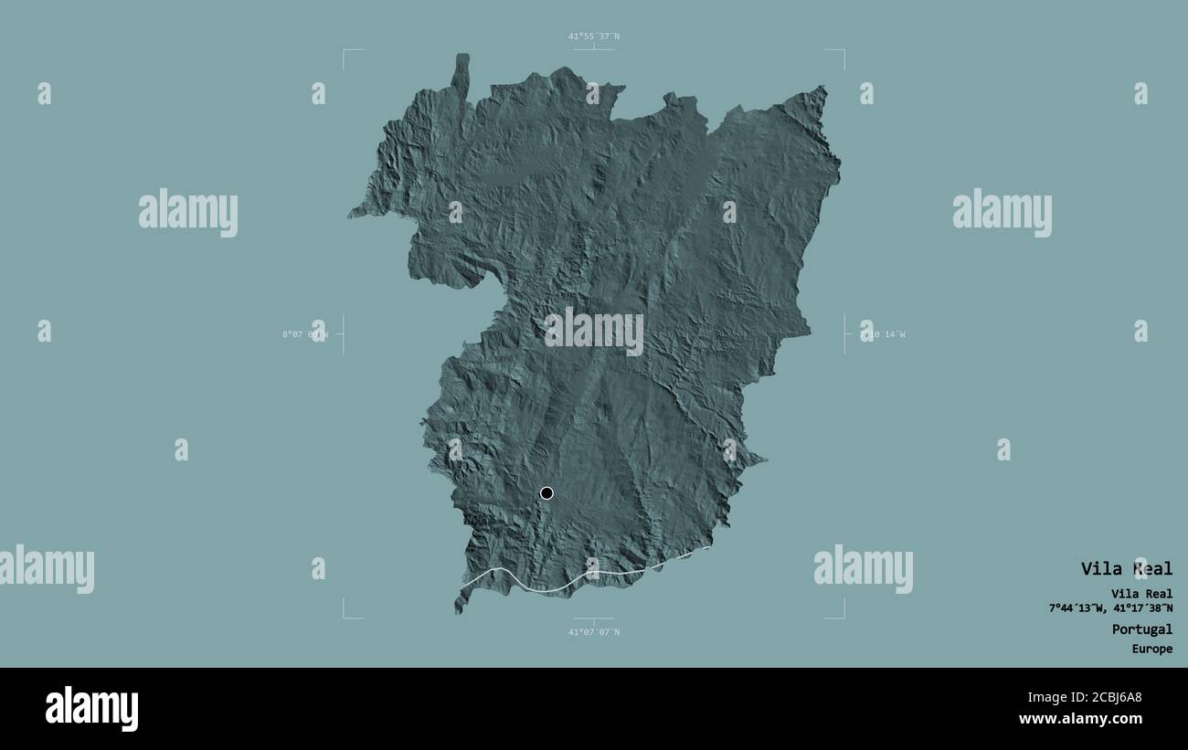 Area of Vila Real, district of Portugal, isolated on a solid background ...