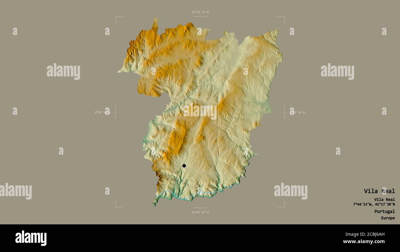 Area of Vila Real, district of Portugal, isolated on a solid background ...