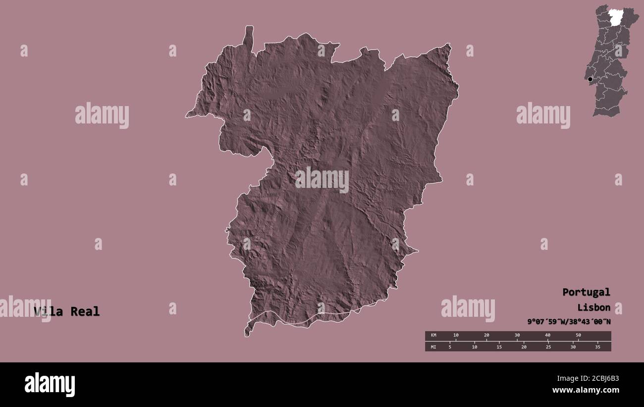 Shape of Vila Real, district of Portugal, with its capital isolated on ...