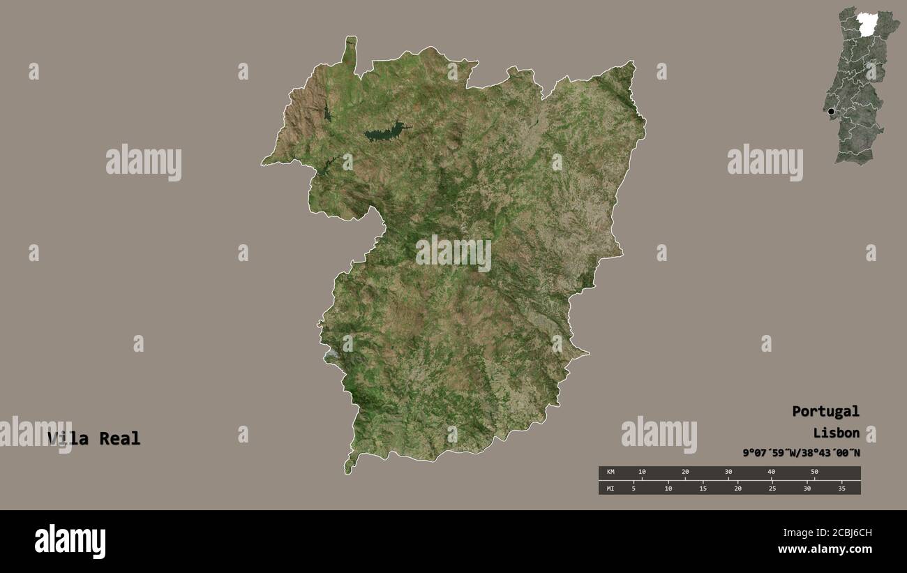 Shape of Vila Real, district of Portugal, with its capital isolated on ...