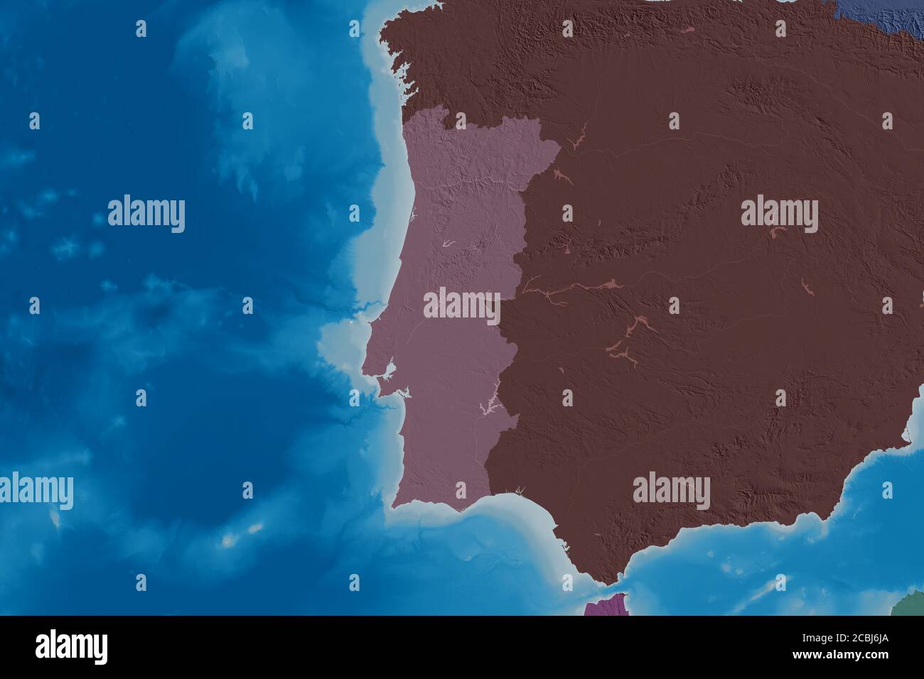 Extended area of Portugal. Colored elevation map. 3D rendering Stock ...