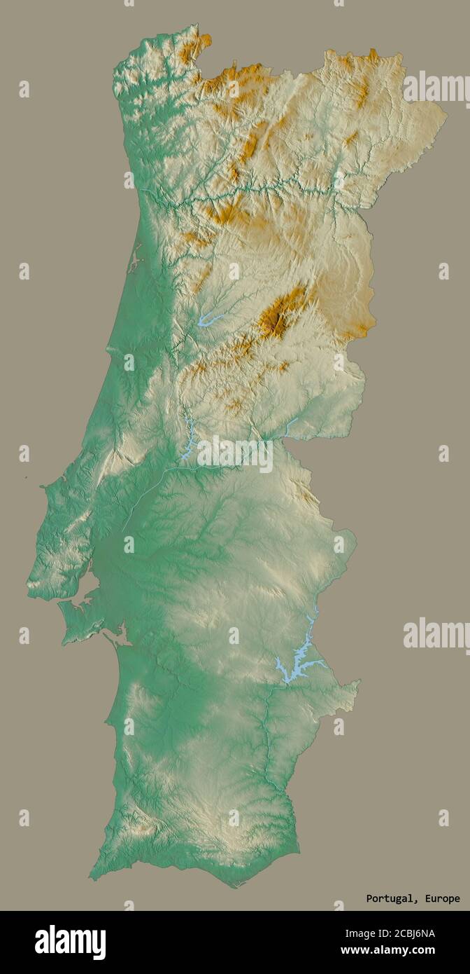 Shape of Portugal with its capital isolated on a solid color background ...