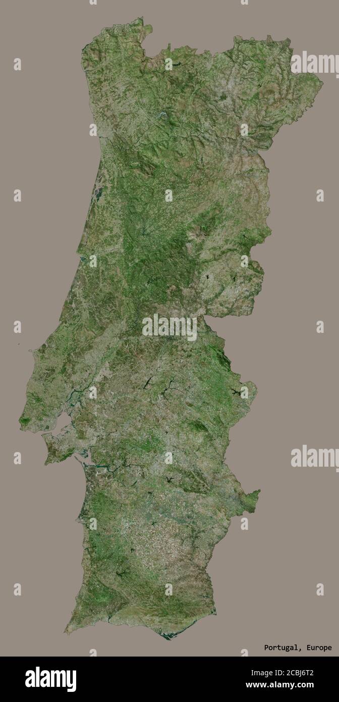 Shape of Portugal with its capital isolated on a solid color background ...