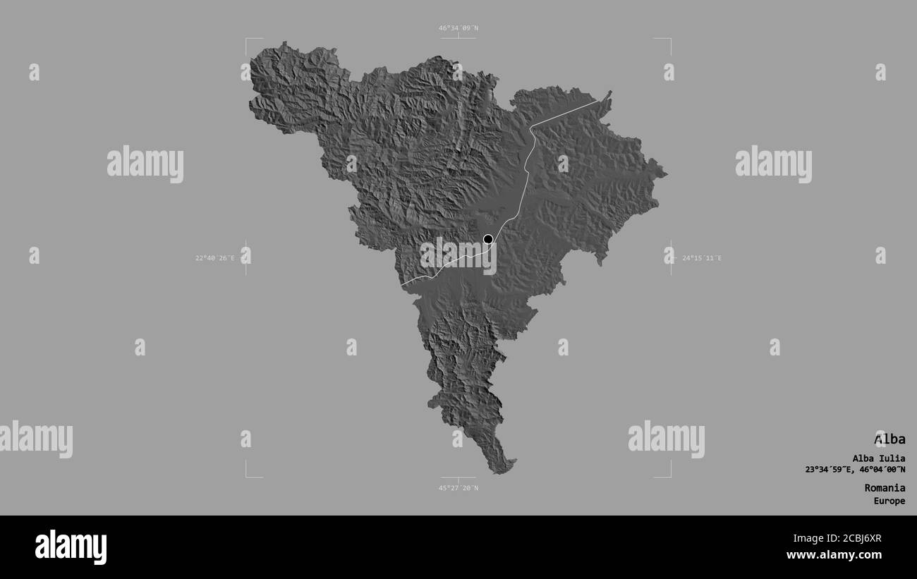 Area of Alba, county of Romania, isolated on a solid background in a ...