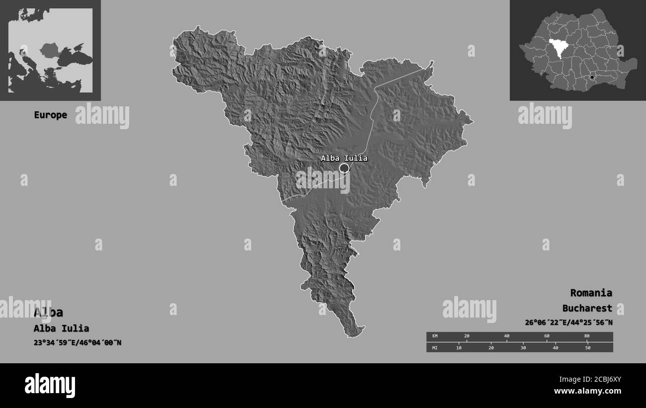 Shape of Alba, county of Romania, and its capital. Distance scale ...