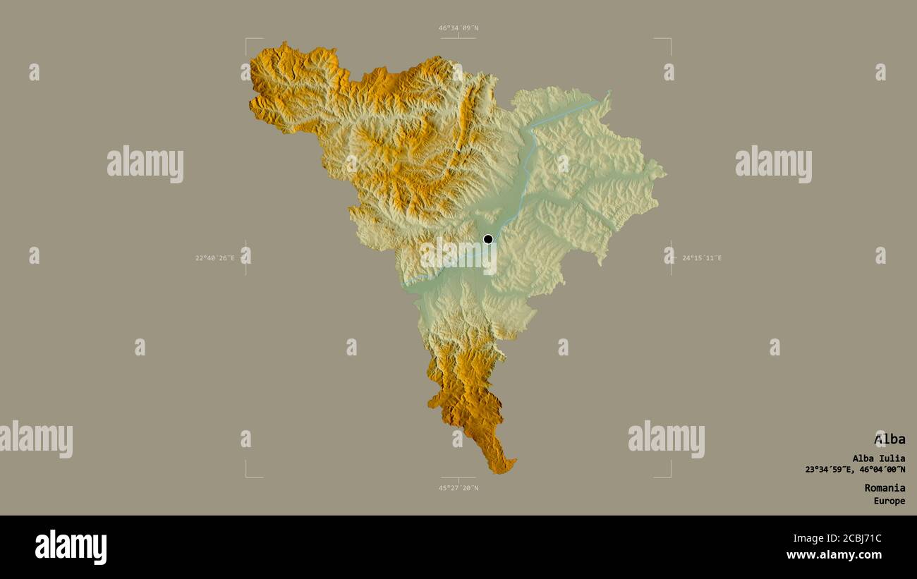 Area of Alba, county of Romania, isolated on a solid background in a ...