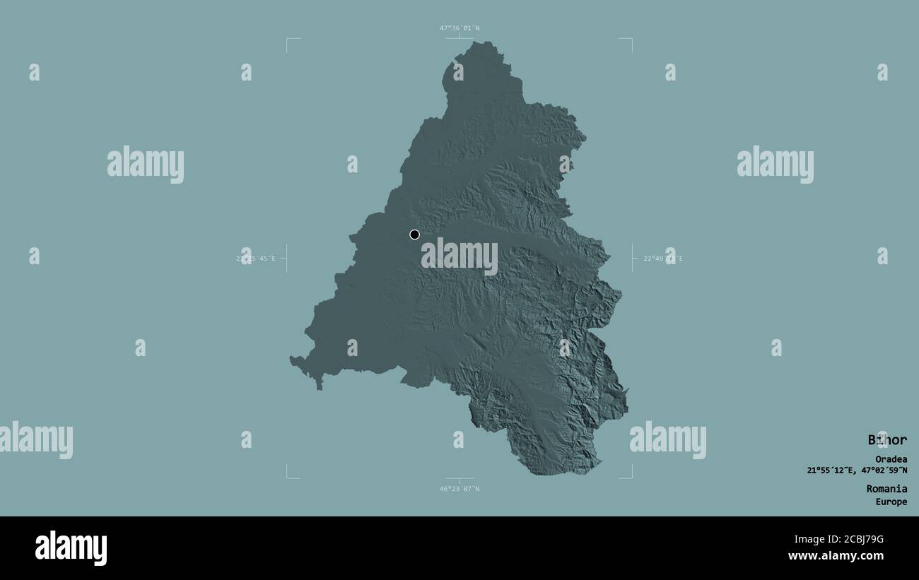 Area of Bihor, county of Romania, isolated on a solid background in a ...