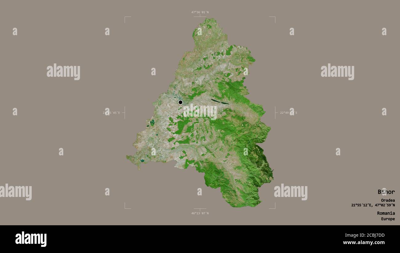 Area of Bihor, county of Romania, isolated on a solid background in a ...