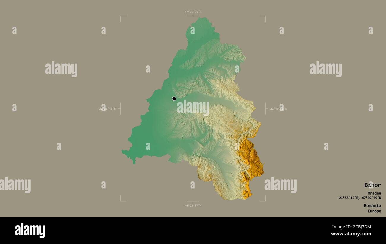 Area of Bihor, county of Romania, isolated on a solid background in a ...