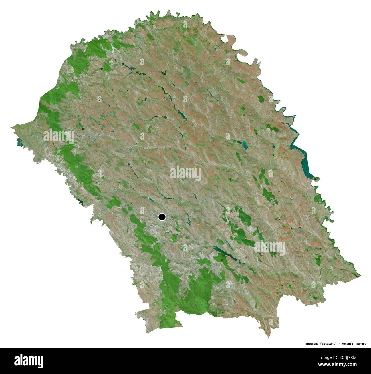 Shape of Botoșani, county of Romania, with its capital isolated on ...