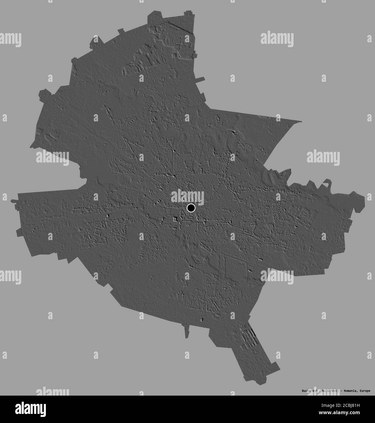 Shape of Bucharest, municipality of Romania, with its capital isolated ...