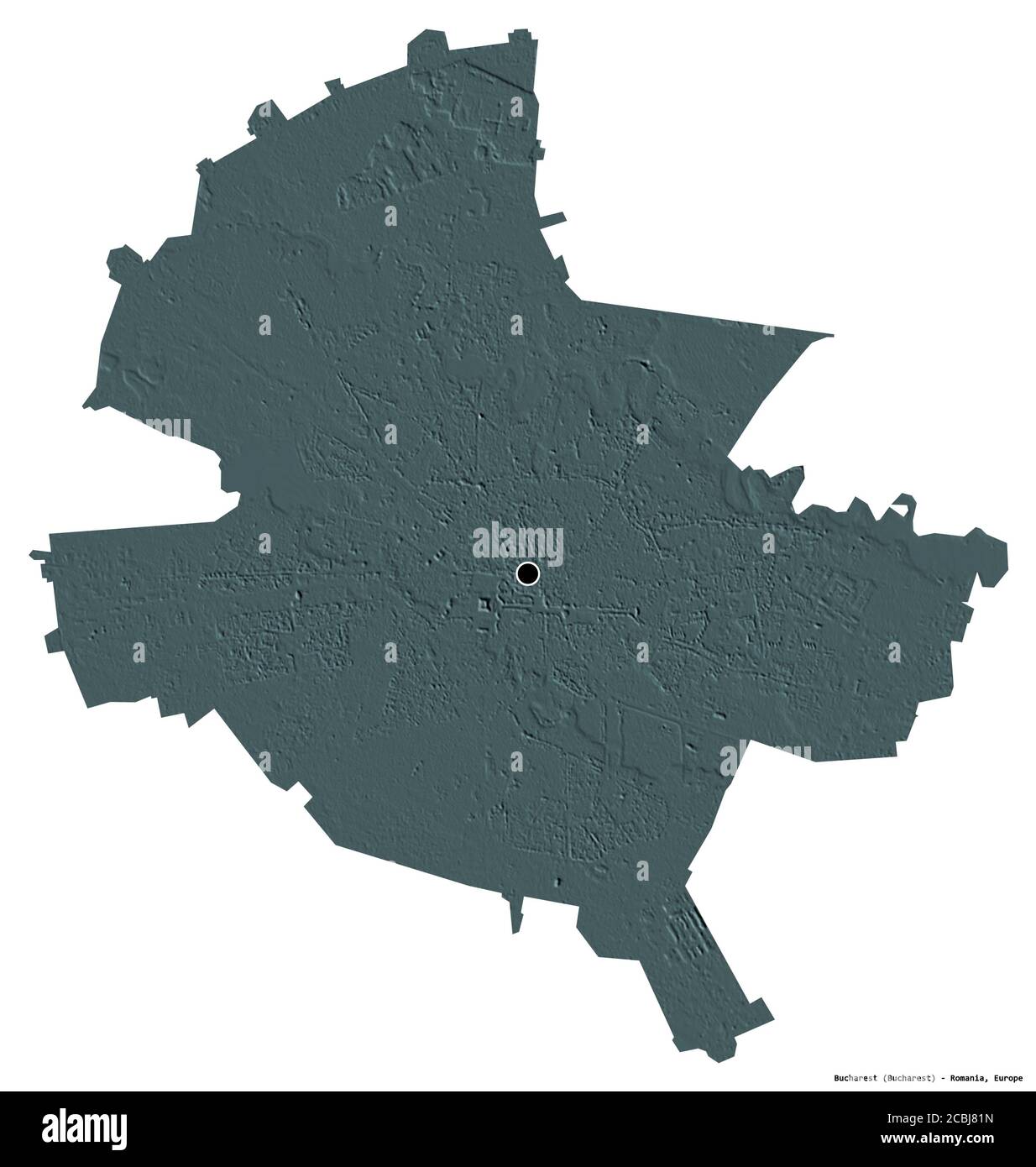 Shape of Bucharest, municipality of Romania, with its capital isolated ...