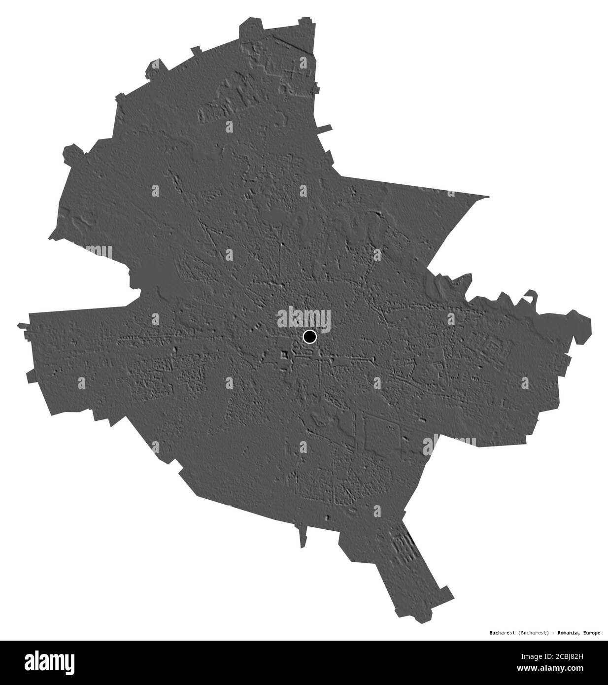 Shape of Bucharest, municipality of Romania, with its capital isolated ...