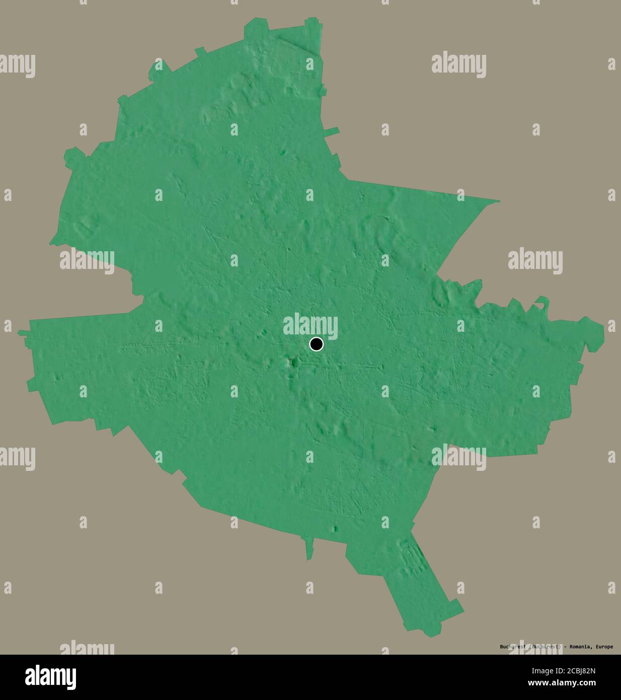 Shape of Bucharest, municipality of Romania, with its capital isolated ...