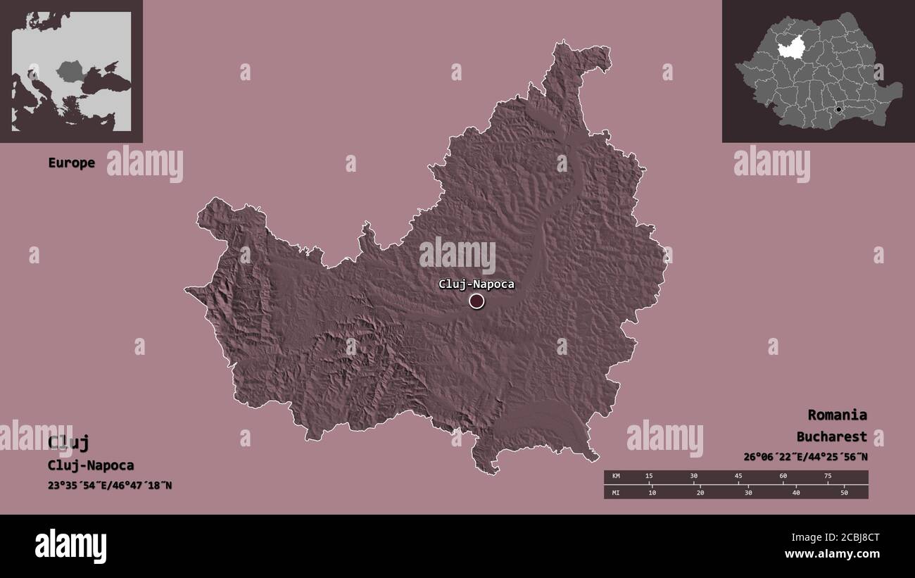 Shape of Cluj, county of Romania, and its capital. Distance scale ...