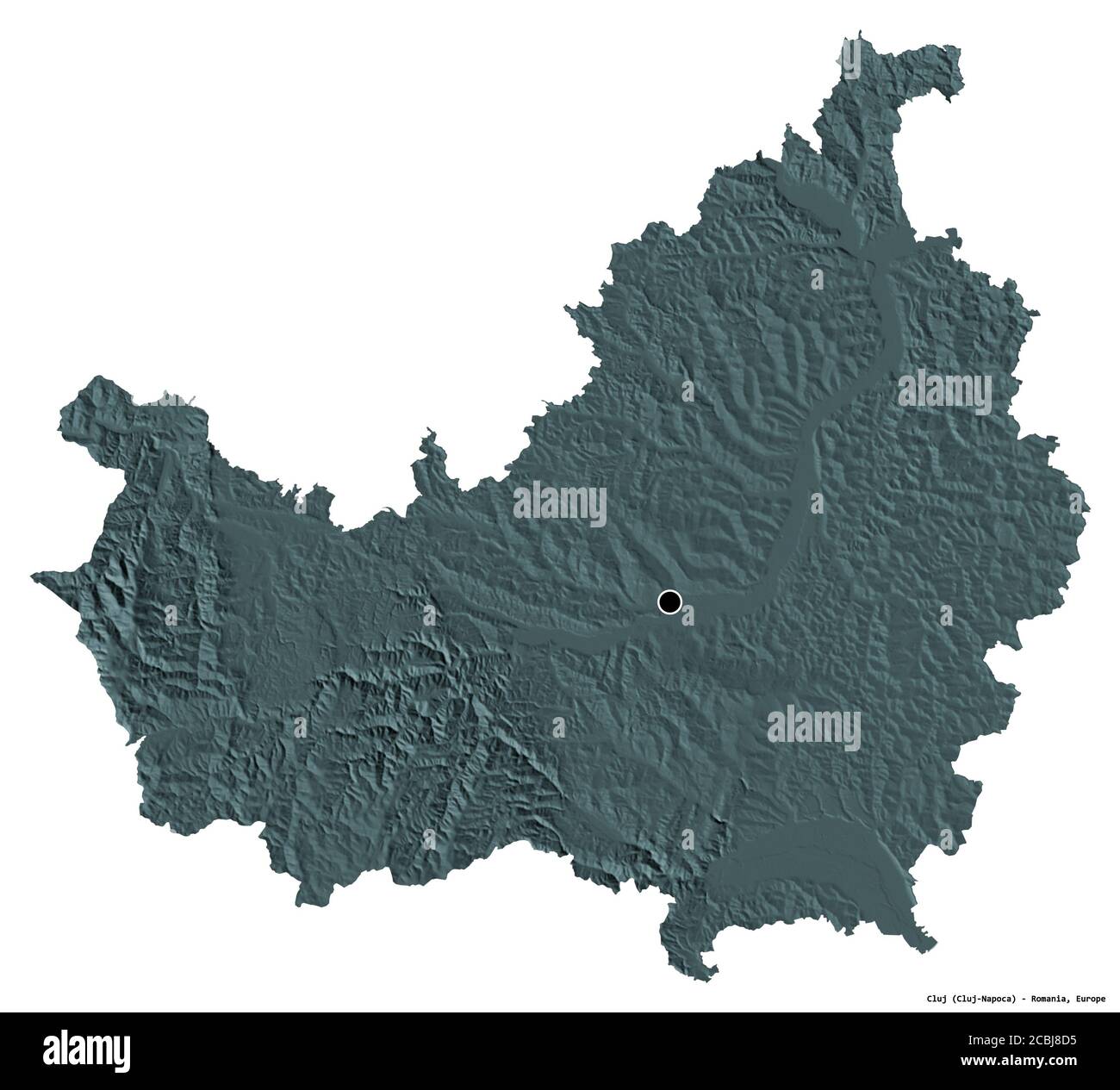 Shape of Cluj, county of Romania, with its capital isolated on white ...