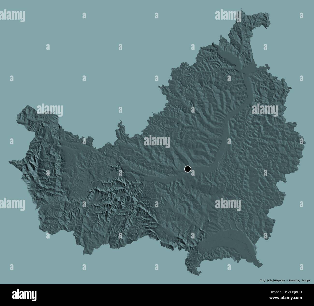Shape of Cluj, county of Romania, with its capital isolated on a solid ...