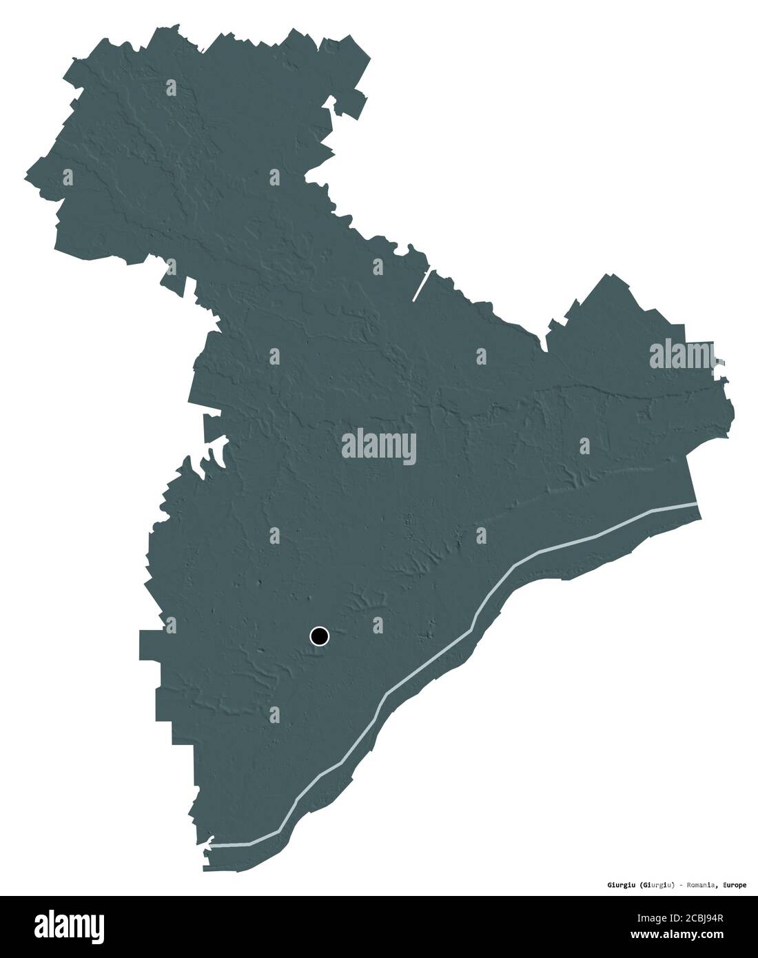 Shape of Giurgiu, county of Romania, with its capital isolated on white ...