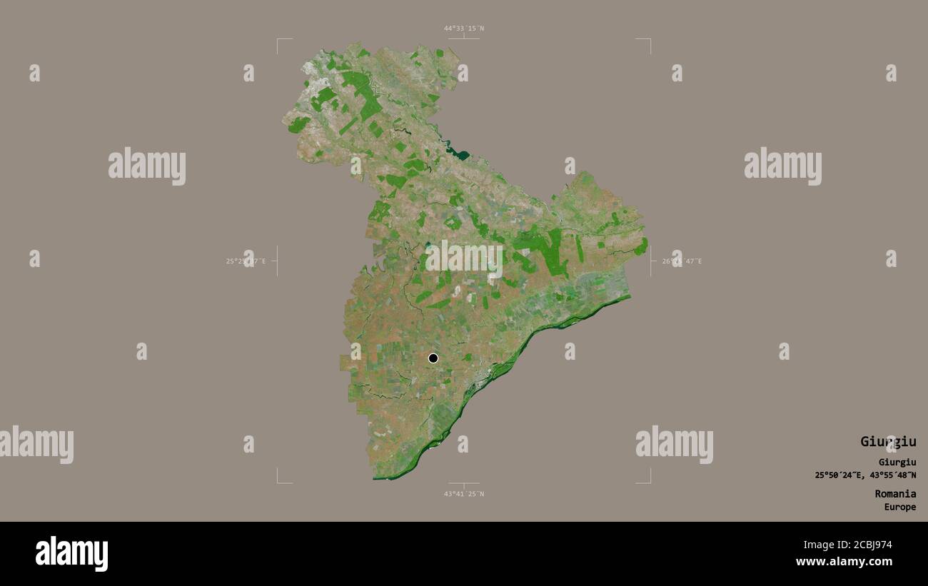 Area of Giurgiu, county of Romania, isolated on a solid background in a ...