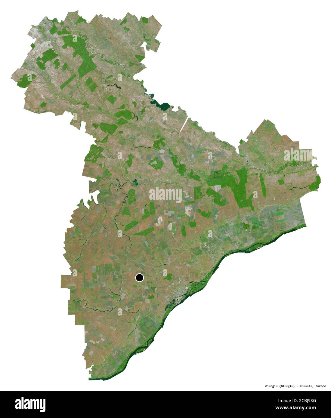 Shape of Giurgiu, county of Romania, with its capital isolated on white ...