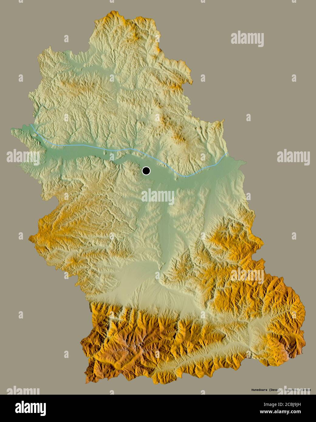 Shape of Hunedoara, county of Romania, with its capital isolated on a ...