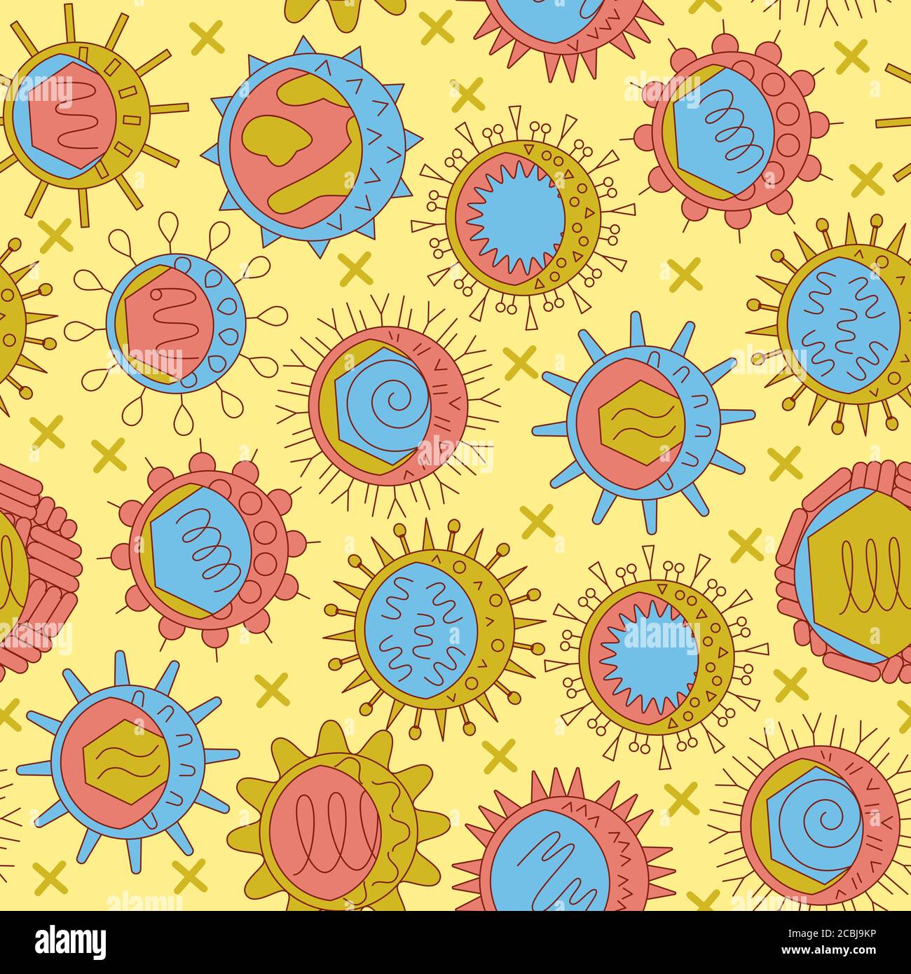 Virus seamless pattern in colored line style. Infection cells ...