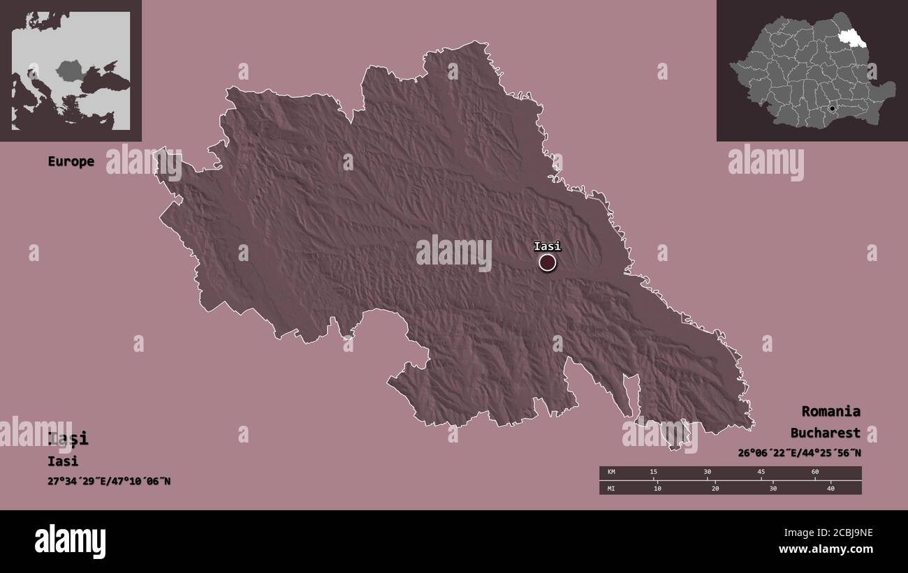 Shape of Iași, county of Romania, and its capital. Distance scale ...