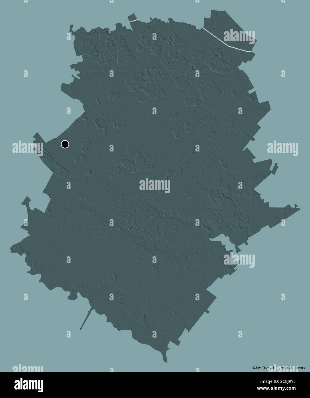 Shape of Ilfov, county of Romania, with its capital isolated on a solid ...
