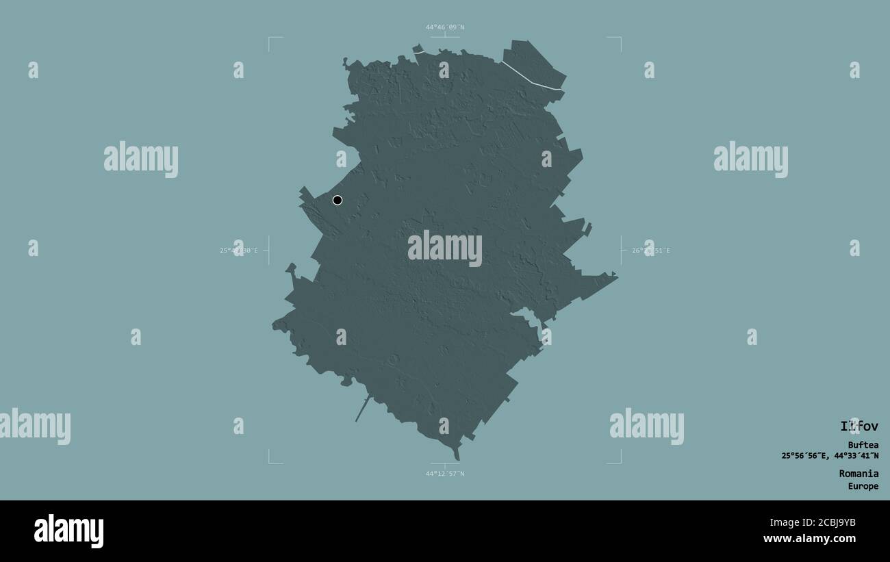 Area of Ilfov, county of Romania, isolated on a solid background in a ...
