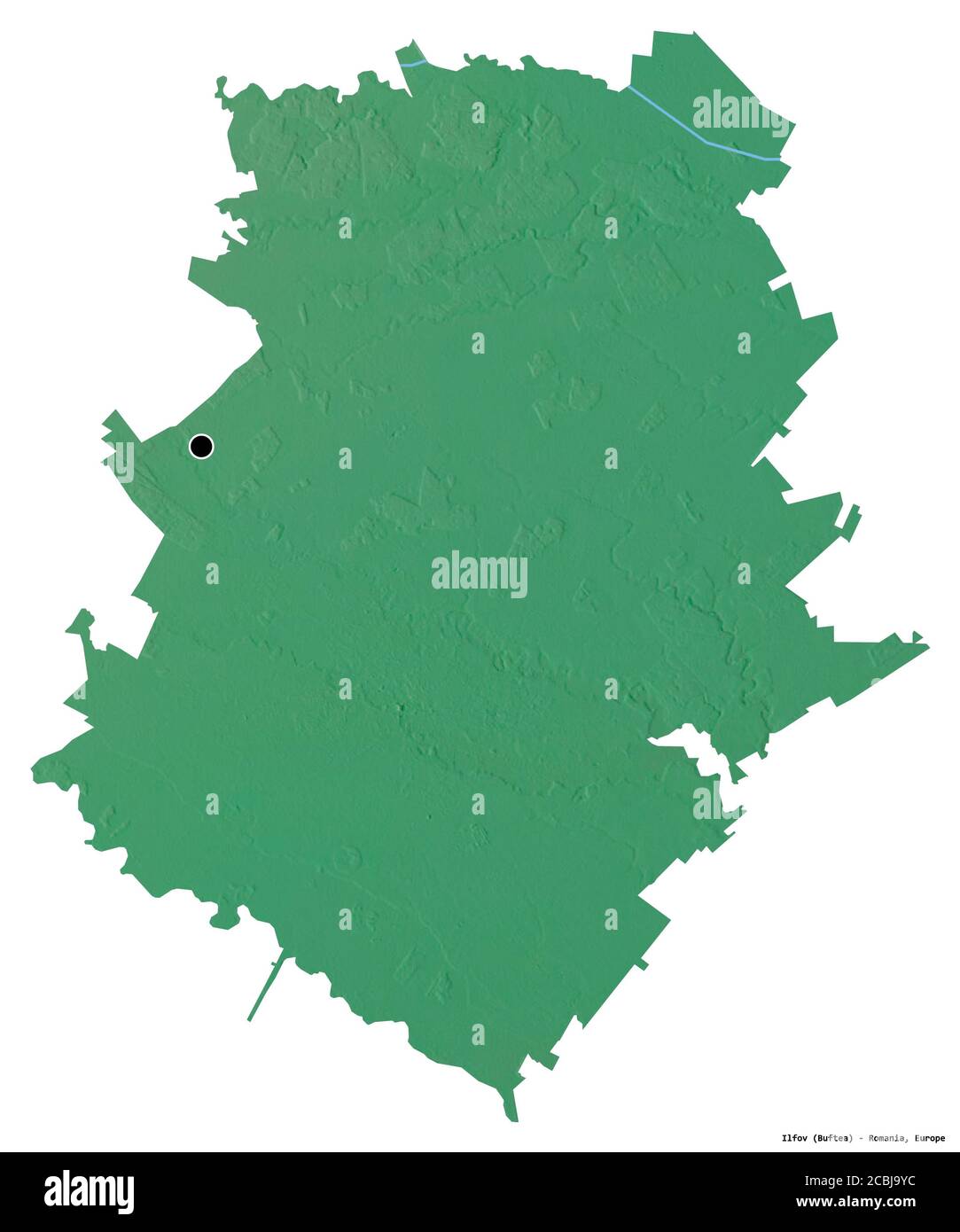 Shape of Ilfov, county of Romania, with its capital isolated on white ...