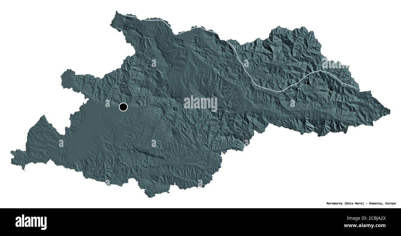 Shape of Maramureș, county of Romania, with its capital isolated on ...
