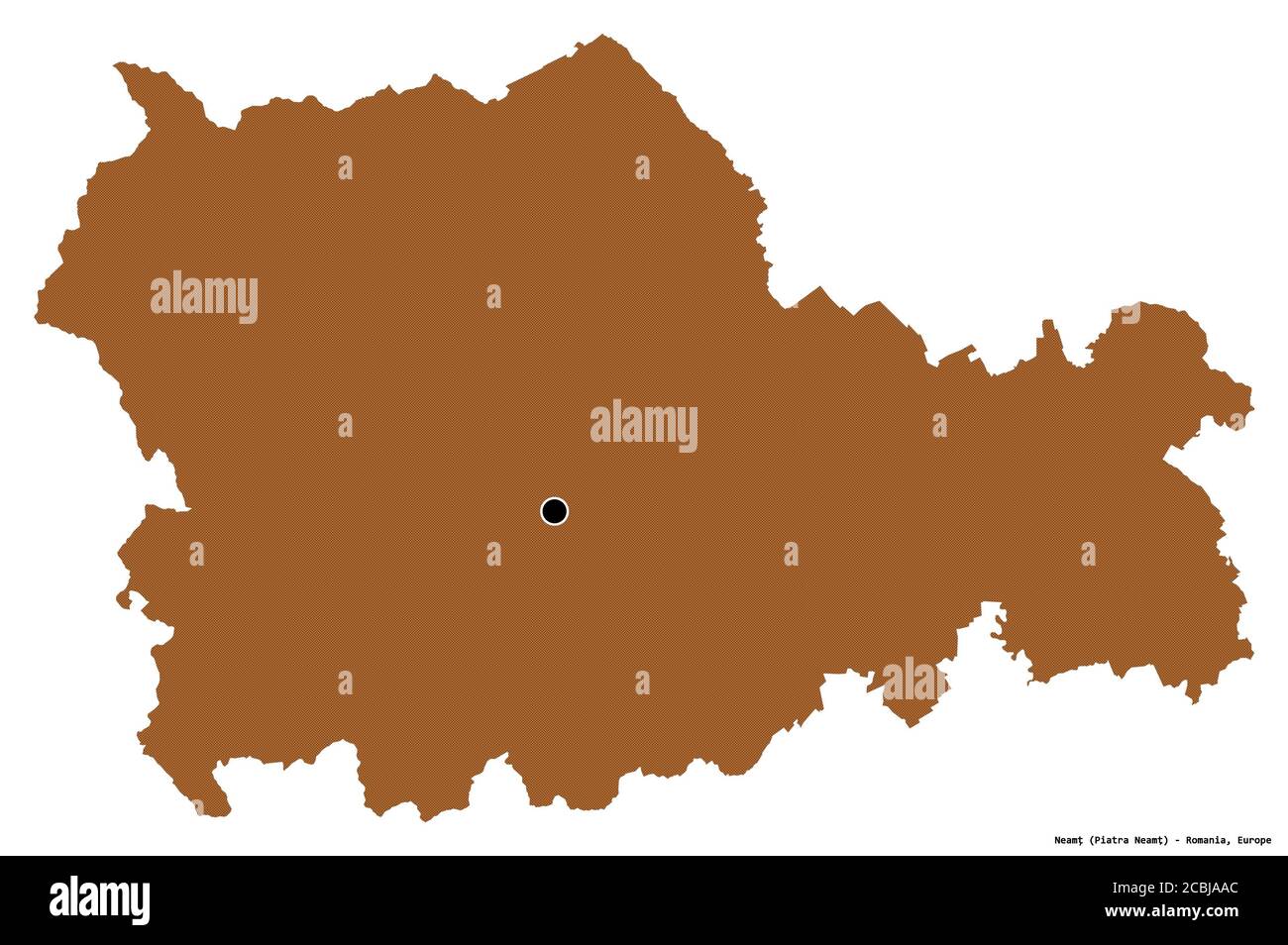 Shape of Neamț, county of Romania, with its capital isolated on white ...