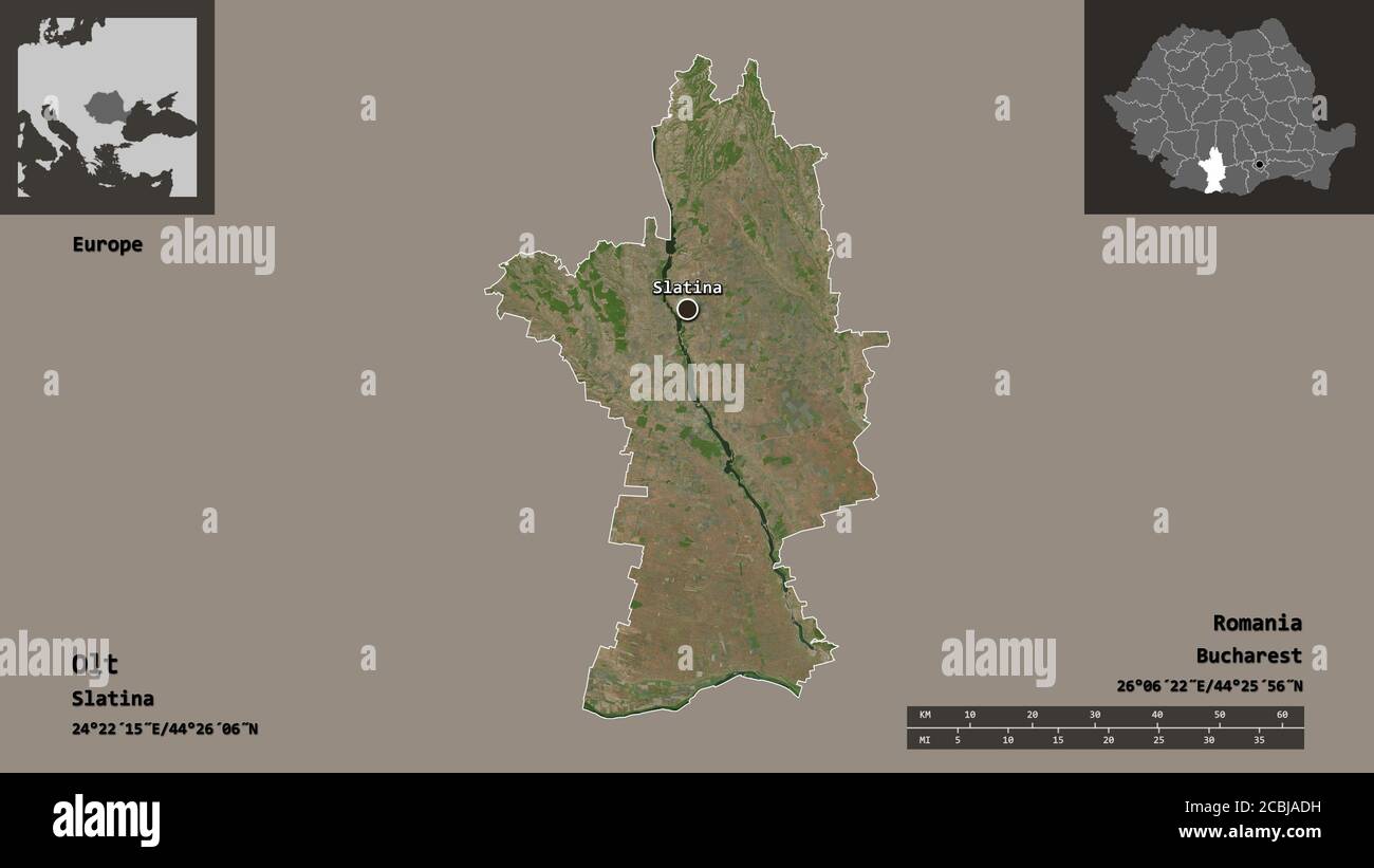 Shape of Olt, county of Romania, and its capital. Distance scale ...