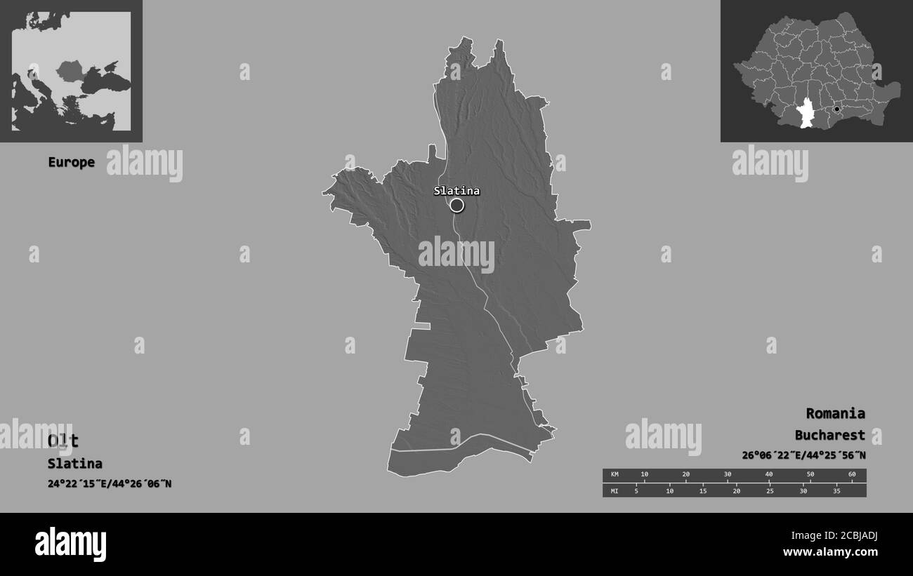 Shape of Olt, county of Romania, and its capital. Distance scale ...